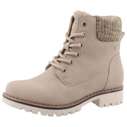 Tom Tailor M&auml;dchen Winterboots, Gr. 35, beige, Lederimitat, Textil, Schuhe, Blockabsatz, Schn&uuml;rboots, Schn&uuml;rstiefelette mit Innenrei&szlig;verschluss