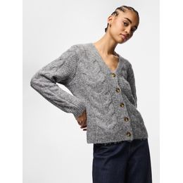 Pieces Damen Strickjacke "PCNINA LS V-NECK KNIT CARDIGAN NOOS BC", grau, Gr. L, unifarben, Strick, Obermaterial: 82% Polyester, 14% Polyacryl, 4%