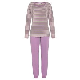 Vivance Dreams Damen Pyjama, Gr. 36, lila, Single Jersey, Obermaterial: 100% Baumwolle, bestickt, gestreift, Basic, Homewear-Sets, mit garngef&auml;rbten