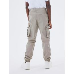 name it M&auml;dchen Cargohose "NKMRYAN &ndash; f&uuml;r Jungen mit verstellbarem Bund und Stretchkomfort", grau, Gr. 176, unifarben, Twill, Obermaterial: 98%