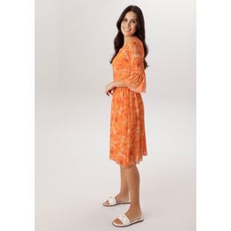 Damen Meshkleidorange, beige, sonnengelb, braun, Gr. 48, Aniston SELECTED, gebl&uuml;mt, Mesh, Obermaterial: 95% Polyester, 5% Elasthan. Futter: 95%
