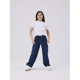 name it M&auml;dchen Weite Jeans "NKFROSE HW WIDE CARGO JEANS 6190-BS NOOS", blau, Gr. 146, unifarben, Denim/Jeans, Obermaterial: 80% Baumwolle, 20%