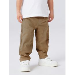 name it M&auml;dchen Cargohose "NMMBEN TAP TWI PANT CARP 5722-FG NOOS", braun, Gr. 110, unifarben, washed, Twill, Obermaterial: 97% Baumwolle, 3%