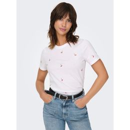 Only Damen Kurzarmshirt "ONLKETTY LIFE S/S O-NECK TOP JRS NOOS", wei&szlig;, Gr. S, bedruckt, Jersey, Obermaterial: 100% Baumwolle, Shirts