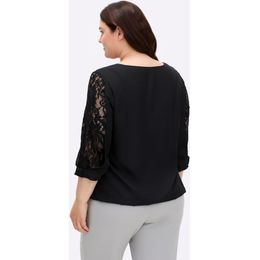 Damen Longbluse, schwarz, Gr. 54, sheego by Joe Browns, unifarben, 100% Polyester, Spitze:100% Polyamid, Blusen