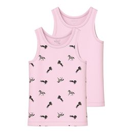 name it M&auml;dchen Unterhemd "NMFTANK TOP 2P BALLERINA HORSE NOOS", Gr. 110, rosa, Jersey, Obermaterial: 95% Baumwolle, 5% Elasthan, bedruckt,