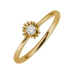 LYOMI Damen Fingerring "585/- Gelbgold 1 synth. Diam. 0,10ct.", 058 (18,5), 0,1 VS = sehr kleine Einschl&uuml;sse, Goldgelb, Gold, Fingerringe