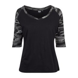 Kurzarmshirt Urban Classics "Urban Classics Damen Ladies 3/4 Contrast Raglan Tee", Damen, Gr. XS, schwarz, schwarzcamo, 100% Baumwolle, mehrfarbig, normal, Balconnet, Shirts