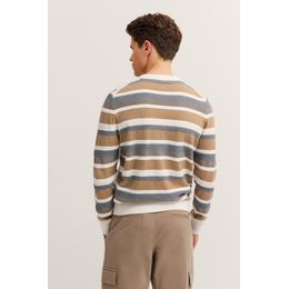 Bugatti Herren Rundhalspullover "Regular Fit"40, beige, Gr. L, gestreift, Strick, 95% Baumwolle, 5% Kaschmir, Pullover, gestreift aus Kaschmir-Mix