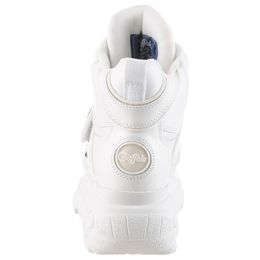 Buffalo Damen Schn&uuml;rboots, Gr. 39wei&szlig;, Kalbsleder, unifarben, Schuhe, High-Top Sneaker, Chunky Boots, Plateauboots mit kr&auml;ftiger Laufsohle