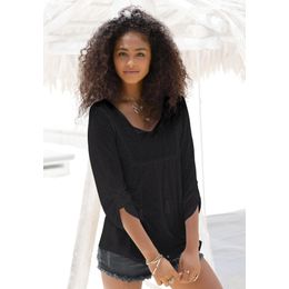 Buffalo Damen Strandshirt, schwarz, Gr. 48, unifarben, Jersey, Obermaterial: 100% Viskose. Einsatz: 100% Baumwolle, Shirts, mit Stickerei und