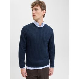 Jack & Jones JACK & JONES Herren Strickpullover "JJEEMIL KNIT CABLE CREW NECK NOOS", blau, Gr. L, unifarben, Strick, Obermaterial: 60% Baumwolle, 20% Nylon, 20%
