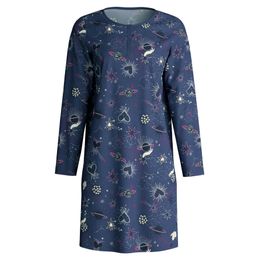 Calida Damen Nachthemd "Flower Nights", Gr. Lcobalt blau, Single Jersey, Obermaterial: 100% Baumwolle, Kleider, Knopfleiste, Rundhals-Ausschnitt,