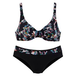 Petite Fleur Damen B&uuml;gel-Bikini, schwarz, Gr. 38, floral, Polyamid, Bikini-Sets, mit floralem Print
