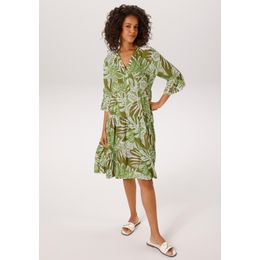 Aniston CASUAL Damen Tunikakleid, gr&uuml;n, Gr. 40, bedruckt, Web, Obermaterial: 100% Viskose, Kleider, mit gro&szlig;fl&auml;chigen, tropischen Bl&auml;ttern bedruckt