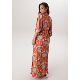 ANISTON PLUS Damen Jerseykleidorange, gemustert, Gr. 54, bedruckt, gemustert, Jersey, Obermaterial: 95% Viskose, 5% Elasthan, Kleider, in trendy
