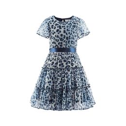 Volantkleid happy girls, M&auml;dchen, Gr. 116, N-Gr, blau (navy), Cr&ecirc;pe, Obermaterial: 98% Polyester, 2% metallisierte Fasern. Futter: 100% Polyester, Glitzermuster, bedruckt, festlich, Basic knieumspielend, Rundhals, weit, Kleider, mit tollen Volants