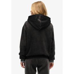 Superdry Damen Kapuzensweatshirt "COUNTRY CLUB VELOUR RELAX HOOD"schwarzboard, Gr. L, unifarben, Sweatware, Obermaterial: 96% Polyester, 4% Elasthan,