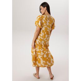 Damen Sommerkleidockergelb, zimt, beige, Gr. 44, Aniston SELECTED, bedruckt, gebl&uuml;mt, gemustert, Web, Obermaterial: 100% Viskose, Kleider, mit