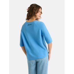 LIEBLINGSST&Uuml;CK LIEBLINGSST&Uuml;CK Damen Kurzarmpullover "KleraEP", blau, Gr. 40, clean, unifarben, Strick, Obermaterial: 100% Baumwolle, Pullover, Halbarm mit Rundhals,