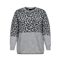 Only CARMAKOMA Damen Rundhalspullover "CARJADE ZEBRA L/S O-NECK KNT"light grau melange pattern:dunkelgrau mel, Gr. M, gemustert, Strick,