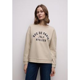 Street One Damen Langarmshirtcotton beige, Gr. 36, unifarben, Web, 48% Baumwolle, 47% Modal, 5% Elasthan, Shirts, mit Wording-Print