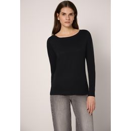 Langarmshirt STREET ONE STUDIO, Damen, Gr. 34, schwarz, Web, 50% Modal, 50% Baumwolle, unifarben, normal normal, U-Boot-Ausschnitt, abgesteppt, Shirts Langarmshirt, mit U-Boot-Ausschnitt