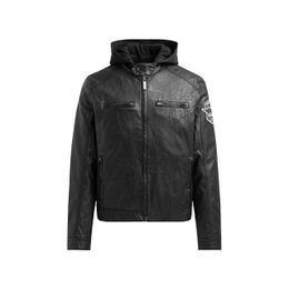 CAMP DAVID Herren Lederimitatjacke, schwarz, Gr. XXXL, unifarben, Web, Material Oberstoff: 100% Viskose, Material Kapuze: 100% Baumwolle,