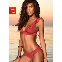 JETTE Damen Triangel-Bikini, rot, Gr. 34, unifarben, Polyamid, Bikini-Sets, mit Volant
