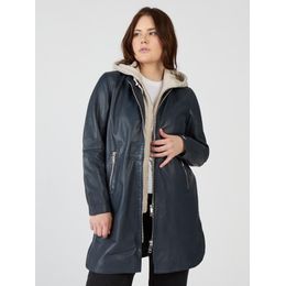 Maze Damen Langjacke "42021316", blau, Gr. 46, Obermaterial: 100% Lammleder. Futter: 100% Baumwolle. &Auml;rmelfutter: 100% Polyester. Kapuze: 55%