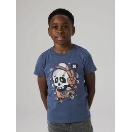 T-Shirt name it "NKMBASTIAN SS TOP BOX PS NOOS", Jungen, Gr. 122/128, vintage indigo, Jersey, Obermaterial: 100% Baumwolle, bedruckt, unifarben, bequem h&uuml;ftlang, Rundhals, Shirts T-Shirt