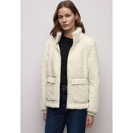 Street One Damen Fellimitatjackeeggshell ecru, Gr. 36, unifarben, Stoff, Obermaterial: 100% Polyester. Obermaterial 2: 100% Polyester, Jacken, mit