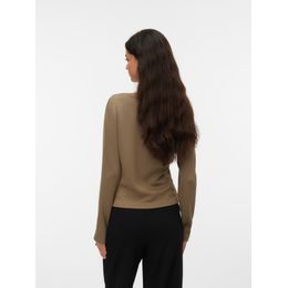 V&eacute;ro Moda VERO MODA Damen Langarmshirt "VMMILLE LS BOATNECK SHORT TOP JRS NOOS", beige, Gr. XS, unifarben, Jersey, Obermaterial: 53% Polyester, 42% Viskose, 5%