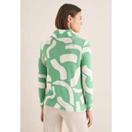 Cecil Damen Langarmshirt, gr&uuml;n, Gr. L, gemustert, Stoff, 67% Viskose, 28% Polyester, 5% Elasthan, Shirts, im Melange Look
