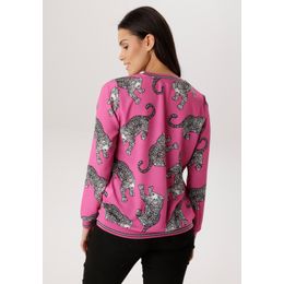 Damen Shirtblusepink, schwarz, wollwei&szlig;, Gr. 42, Aniston SELECTED, bedruckt, gemustert, Cr&ecirc;pe, Obermaterial: 97% Polyester, 3% Elasthan, Blusen, mit