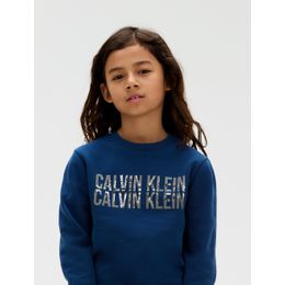 Jungen Sweatshirt "TERRY SEASONAL LOGO CN", blau, Gr. 4, Calvin Klein Jeans, unifarben, Sweatware, Obermaterial: 100% Baumwolle, Sweatshirts, f&uuml;r
