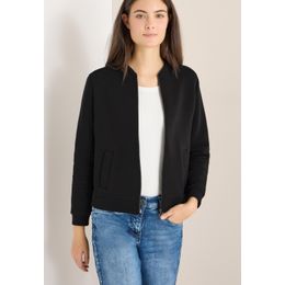 Sweatjacke Cecil, Damen, Gr. XL (44), schwarz, Sweatware, Obermaterial: 67% Baumwolle, 33% Polyester, unifarben, h&uuml;ftbedeckend, Rundhals, B&uuml;ndchen, Sweatjacken Sweatjacke, mit feinem Strukturmuster und Rei&szlig;verschluss