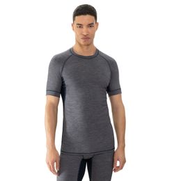 Funktionsshirt Mey "Prfrmnc+", Herren, Gr. L, indigo melange, Obermaterial: 48% Schurwolle, 48% Polyester, 4% Elasthan, k&ouml;rpernah h&uuml;ftbedeckend, Rundhals, Shirts Funktionsshirt, k&ouml;rpernahe Passform, Kurzarm, schnelltrocknend, Rundhalsausschnitt