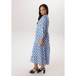 ANISTON PLUS Damen Maxikleidblau, wei&szlig;, schwarz, Gr. 48, bedruckt, gemustert, Web, Obermaterial: 100% Viskose, Kleider, in trendigem Dessin