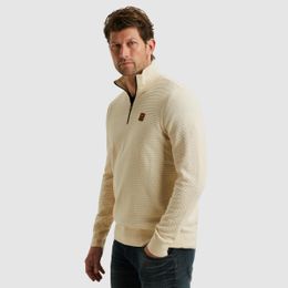 PME-Legend PME LEGEND Herren Troyerbone wei&szlig;, Gr. L, unifarben, Strick, Obermaterial: 100% Baumwolle, Pullover, mit Struktur-Muster und Logo-Badge