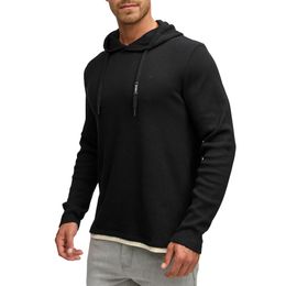 INDICODE Herren Kapuzenshirt "INMarto", schwarz, Gr. S, unifarben, Single Jersey, Obermaterial: 60% Baumwolle, 40% Polyester, Shirts