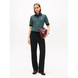 Tommy Hilfiger Damen Poloshirt "TH SCRIPT LYOCELL ZIP SS POLO", blau, Gr. XXXL, gestreift, Single Jersey, Obermaterial: 65% Lyocell, 32% Baumwolle,