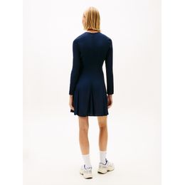 Tommy Jeans Damen Minikleid "TJW MINI F&F LS DRESS", blau, Gr. XL, unifarben, Jersey, Obermaterial: 100% Viskose, Kleider