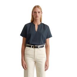Marc O'Polo MARC O'POLO Damen Kurzarmbluse "aus Material-Mix", blau, Basic, Gr. M, unifarben, Obermaterial: 100% Baumwolle, Blusen