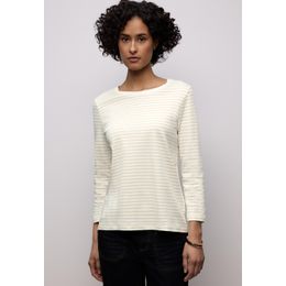 3/4-Arm-Shirt Street One, Damen, Gr. 44, sanftes wei&szlig;, Web, 100% Baumwolle, gestreift, comfort fit normal, Rundhals, normaler Saum, Shirts 3/4-Arm-Shirt, mit 3/4 &Auml;rmeln