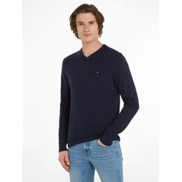 Tommy Hilfiger Herren V-Ausschnitt-Pullover "PIMA ORG CTN CASHMERE V NECK", blau, Gr. L, Obermaterial: 92% Baumwolle, 8% Kaschmir, Pullover