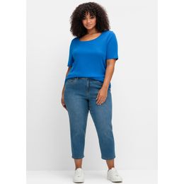 sheego Damen Kurzarmshirt "T-Shirt", blau, Gr. 48, unifarben, 100% Baumwolle, Shirts