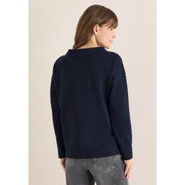 Cecil Damen Langarmshirt, blau, Gr. XS, unifarben, Web, 83% Baumwolle, 17% Polyester, Shirts, Mit Stickerei