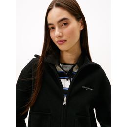 Tommy Jeans Damen Strickjacke "TJW COZY SCRIPT CARDIGAN", schwarz, Gr. L, unifarben, Strick, Obermaterial: 90% Polyester, 9% Polyamid, 1% Elasthan,