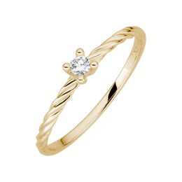 LYOMI Damen Fingerring "585/- Gelbgold 1 synth. Diam. 0,07ct.", 050 (15,9), 0,07 VS = sehr kleine Einschl&uuml;sse, Goldgelb, Gold, Fingerringe